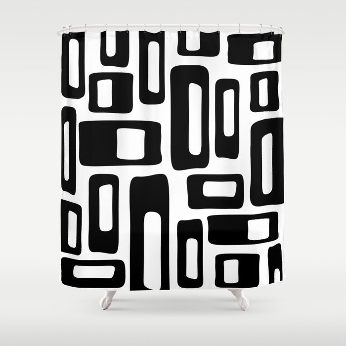 Retro Mid Century Modern Abstract Pattern 336 Black And White Shower