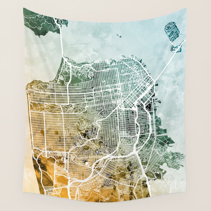 San Francisco City Street Map Wall Tapestry by artPause - Michael ...