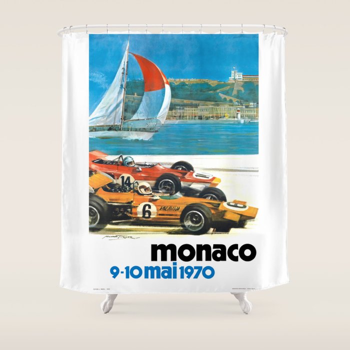 1970 MONACO Grand Prix Racing Poster Shower Curtain by retrographica ...