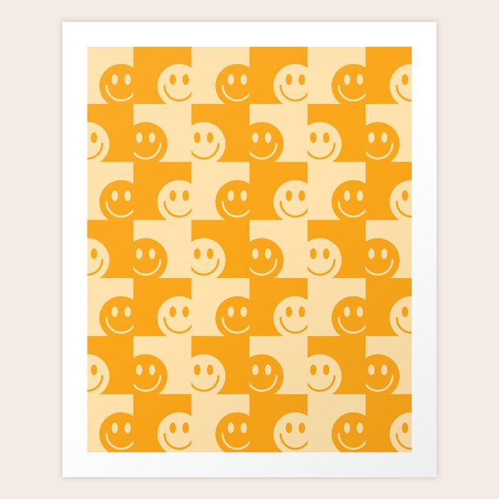 Checker Board Grid Smiley 28 in Yellow Gold Shades Art Print by ...