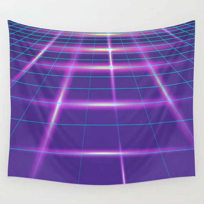 Minimalist Grid Lines Neon Synthwave Wall Tapestry By Edmproject Society6