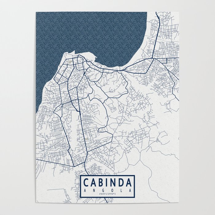 Cabinda City Map of Angola - Coastal Poster by deMAP Studio | Society6