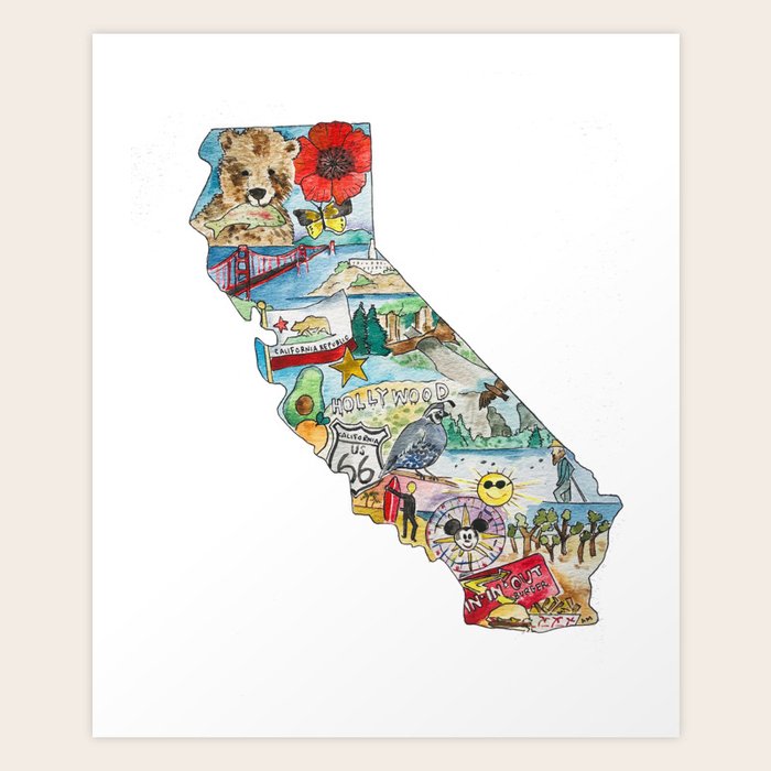 California Illustration - State Symbols - Sunshine - State Outline ...